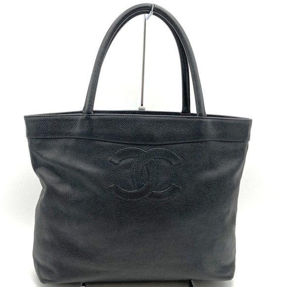 CHANEL | Bags | Chanel Tote Bag Handbag Black Matte Caviar Skin Coco ...